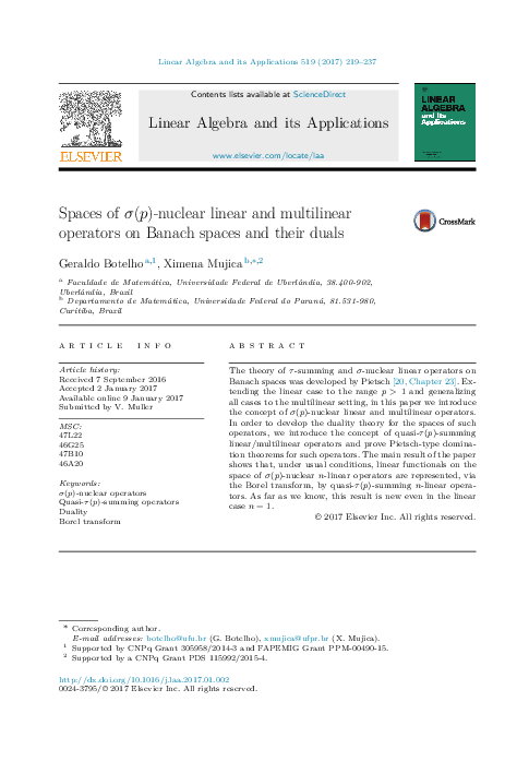 (PDF) Spaces of σ(p)-nuclear linear and multilinear operators on Banach spaces and their duals