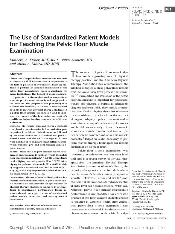 (PDF) The Use of Standardized Patient Models for Teaching the Pelvic ...