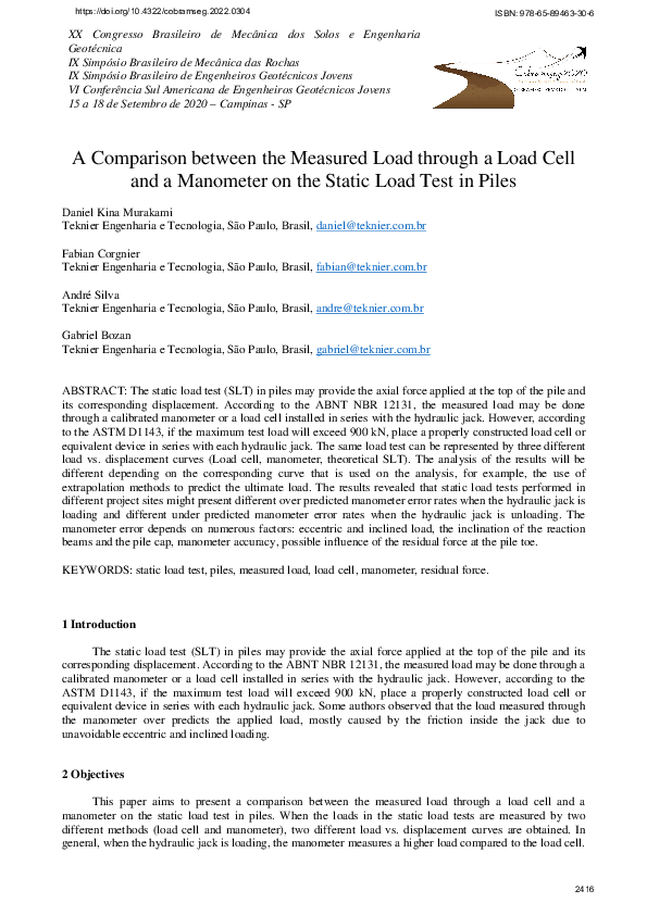 (PDF) Load Cell vs Manometer in Pile Load Testing
