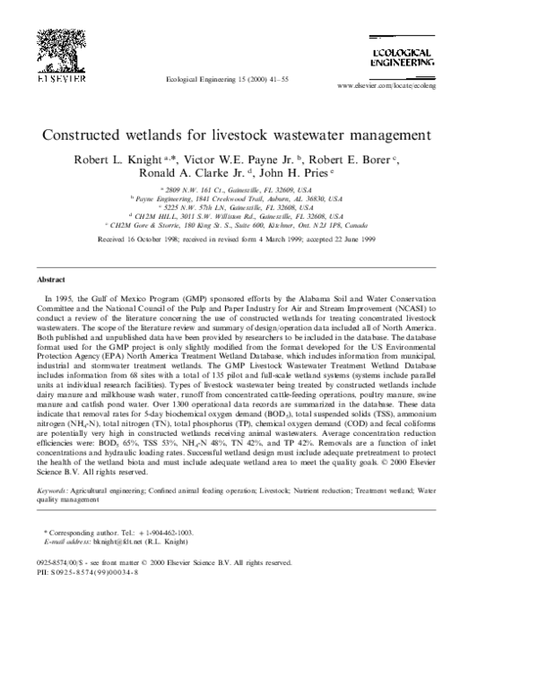 (PDF) Constructed wetlands for livestock wastewater management