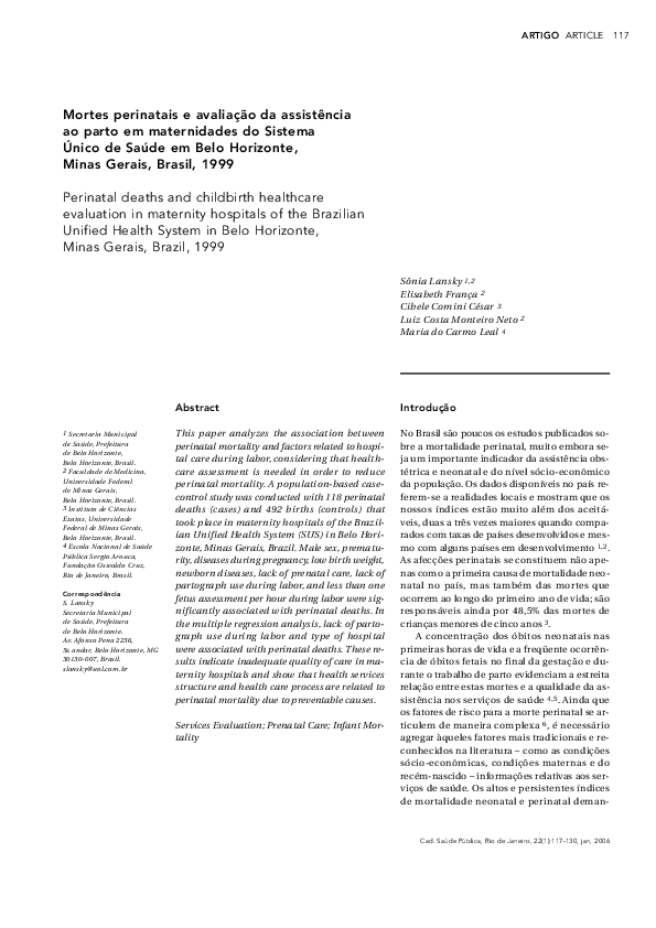 (PDF) Mortes perinatais e avaliação da assistência ao parto em ...