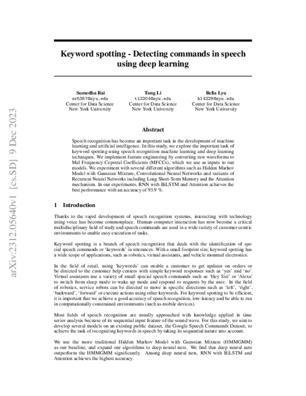 (PDF) Keyword spotting -- Detecting commands in speech using deep learning