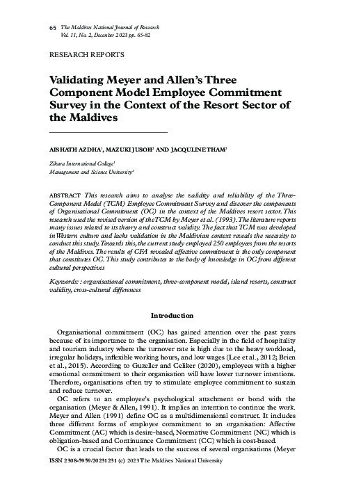 (PDF) Validating Meyer and Allen’s Three Component Model Employee ...