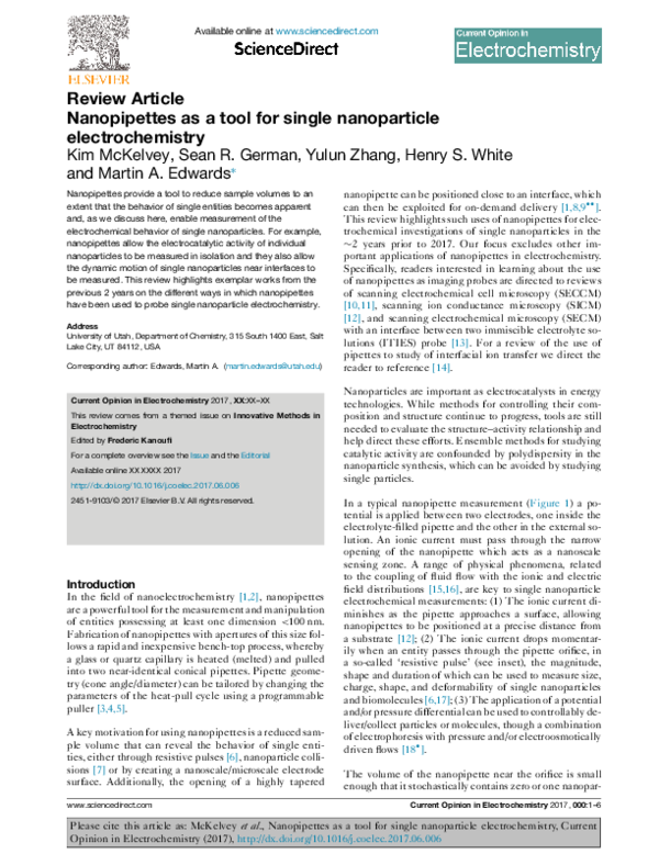 (PDF) Nanopipettes as a tool for single nanoparticle electrochemistry