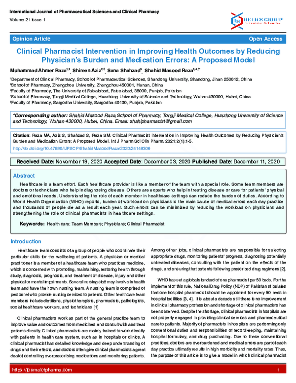 (PDF) Clinical Pharmacist Intervention in Improving Health Outcomes by Reducing Physician’s ...