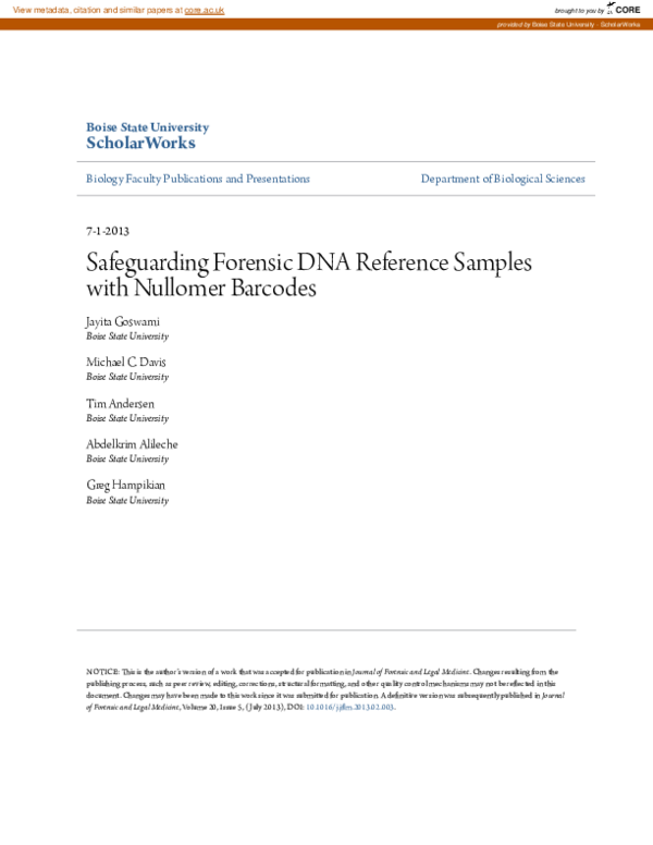 (PDF) Safeguarding forensic DNA reference samples with nullomer barcodes