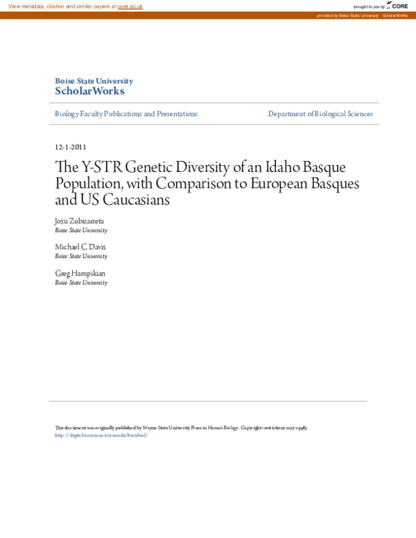 (PDF) The Y-STR Genetic Diversity of an Idaho Basque Population, with ...
