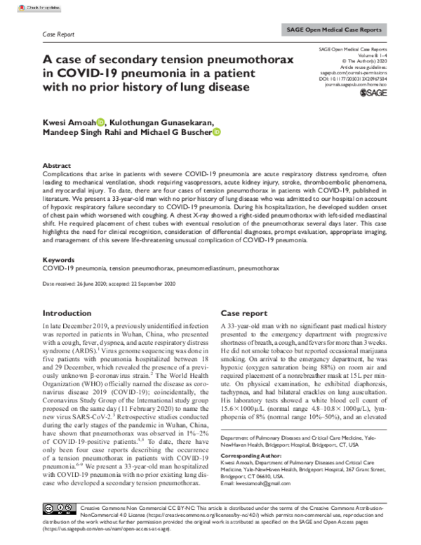(PDF) A case of secondary tension pneumothorax in COVID-19 pneumonia in ...