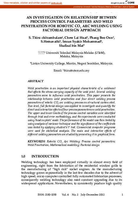 (PDF) An Investigation on Relationship between Process Control Parameters and Weld Penetration ...