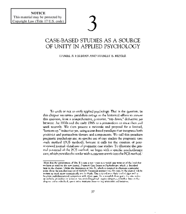 (PDF) Case-Based Studies as a Source of Unity in Applied Psychology