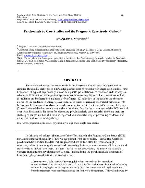 (PDF) Psychoanalytic Case Studies and the Pragmatic Case Study Method