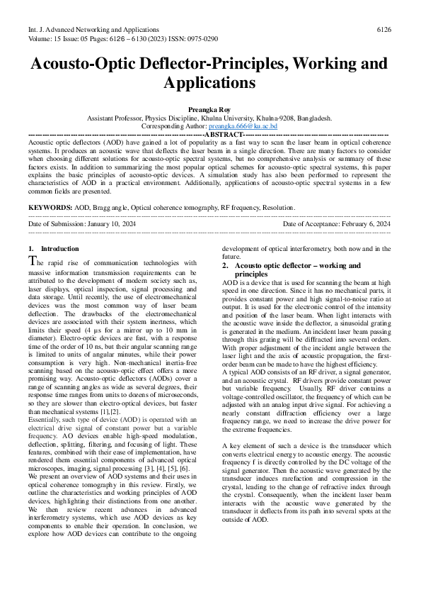 (PDF) Acousto-Optic Deflector-Principles, Working and Applications