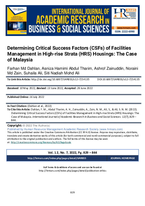 (PDF) Determining Critical Success Factors (CSFs) of Facilities Management in High-rise Strata ...