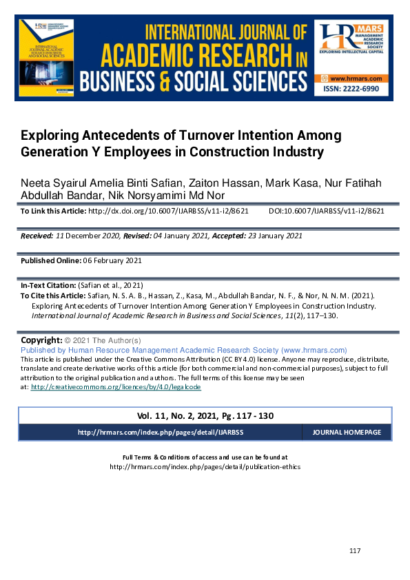 (PDF) Exploring Antecedents of Turnover Intention Among Generation Y ...