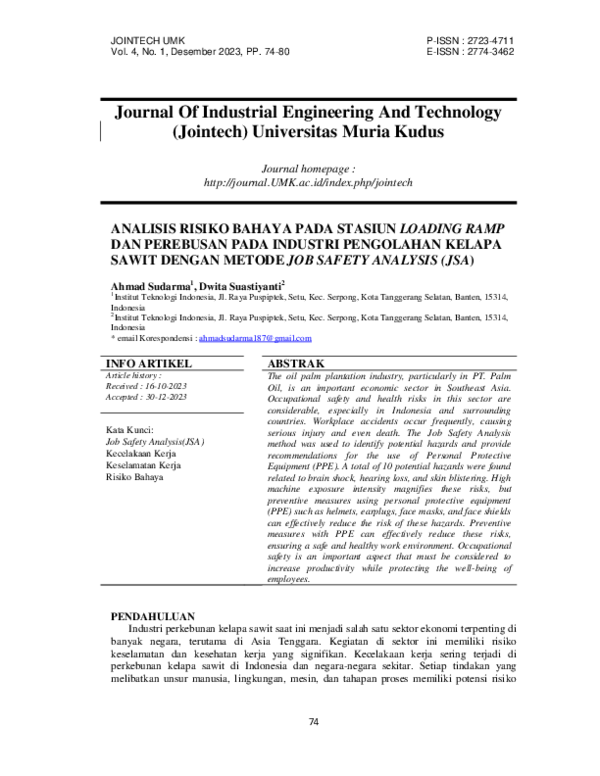 (PDF) Analisis Risiko Bahaya Pada Stasiun Loading Ramp Dan Perebusan ...