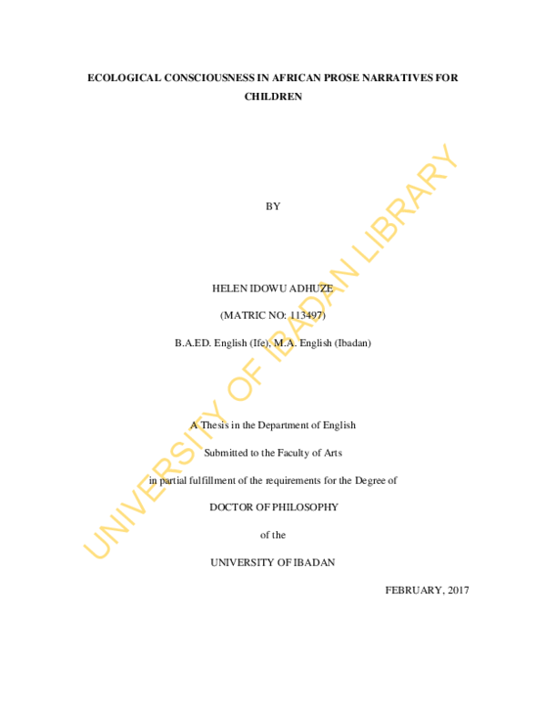 (PDF) Ecological Consciousness in African Prose Narratives for Children