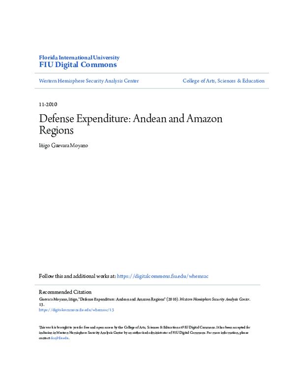 (PDF) Defense Expenditure: Andean and Amazon Regions | Iñigo Guevara ...