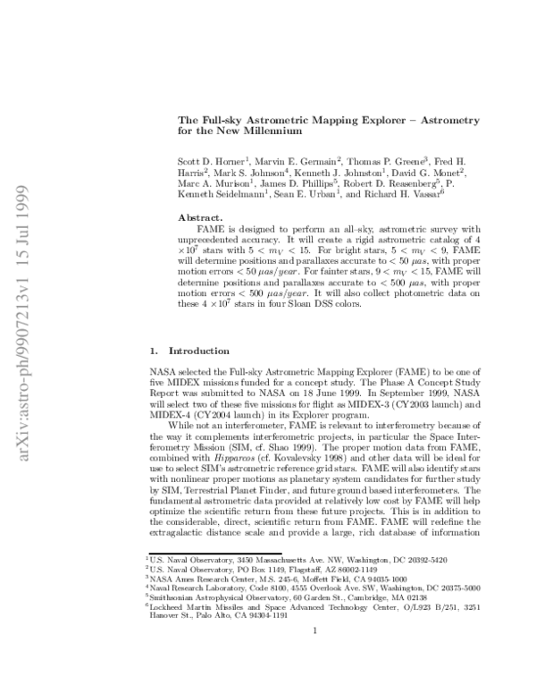 (PDF) The Full-sky Astrometric Mapping Explorer--Astrometry for the New ...
