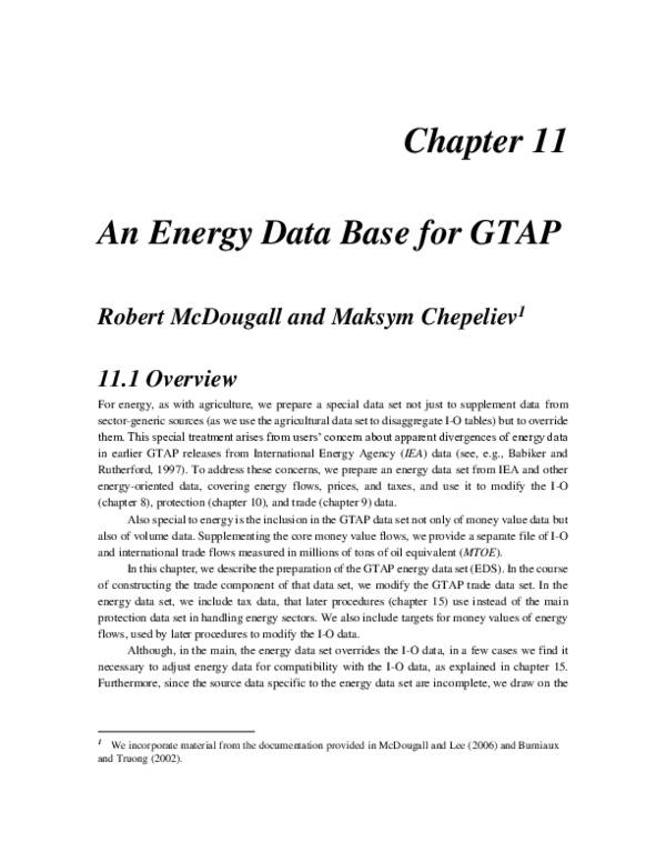 (PDF) Chapter 11: An Energy Data Base for GTAP