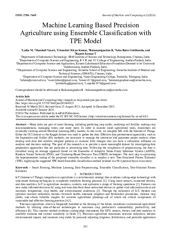(PDF) Machine Learning Based Precision Agriculture using Ensemble Classification with TPE Model ...