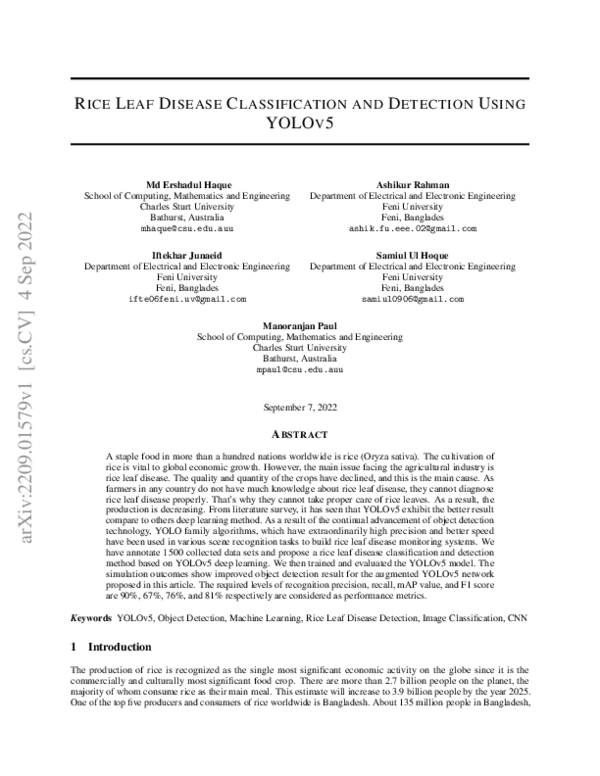 (PDF) Rice Leaf Disease Classification and Detection Using YOLOv5