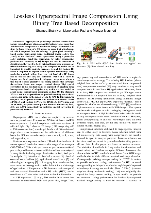 (PDF) Lossless Hyperspectral Image Compression Using Binary Tree Based Decomposition