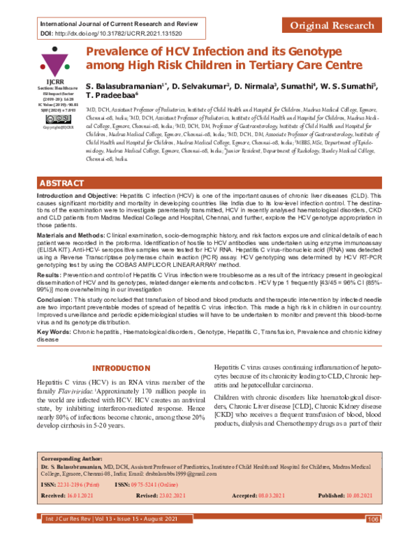 (PDF) The Predominance of HCV Infection and its Genotype among High ...