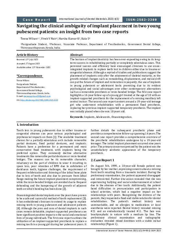 (PDF) Navigating the clinical ambiguity of implant placement in two young pubescent patients: an ...