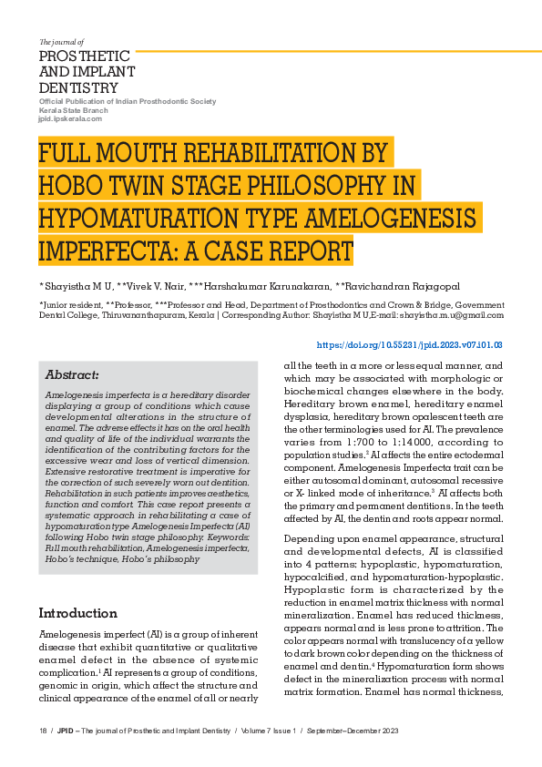 (PDF) Full Mouth Rehabilitation by Hobo Twin Stage Philosophy in ...