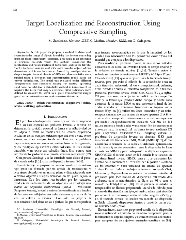 (PDF) Target Localization and Reconstruction Using Compressive Sampling