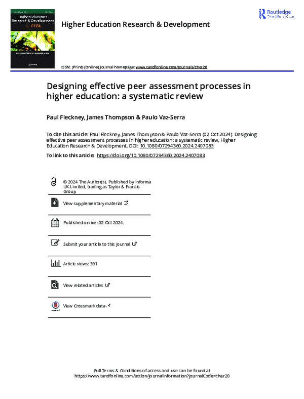 (PDF) Designing effective peer assessment processes in higher education ...