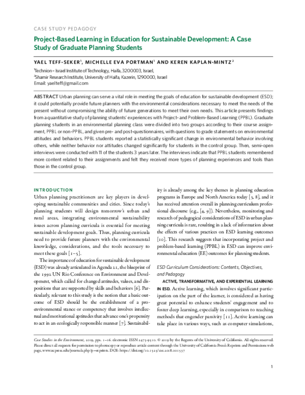 (PDF) Project-Based Learning in Education for Sustainable Development ...