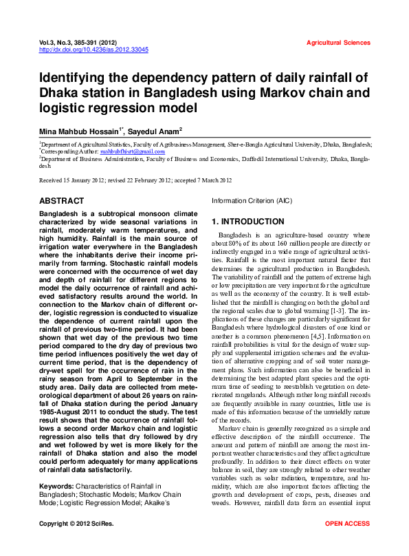 (PDF) Identifying the dependency pattern of daily rainfall of Dhaka ...
