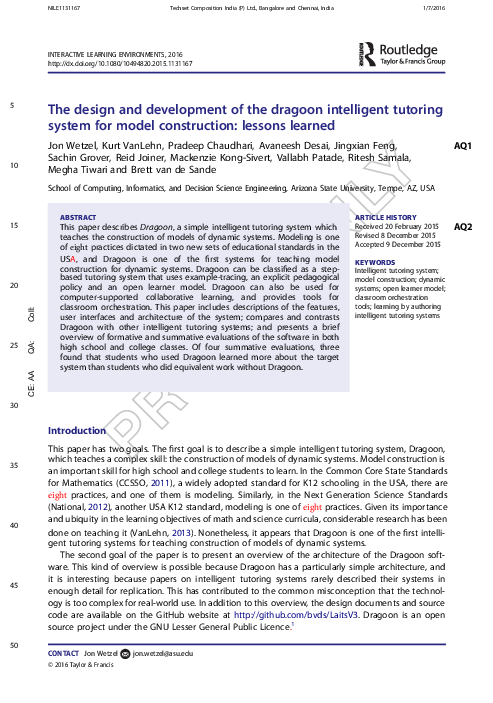 (PDF) The design and development of the dragoon intelligent tutoring system for model ...