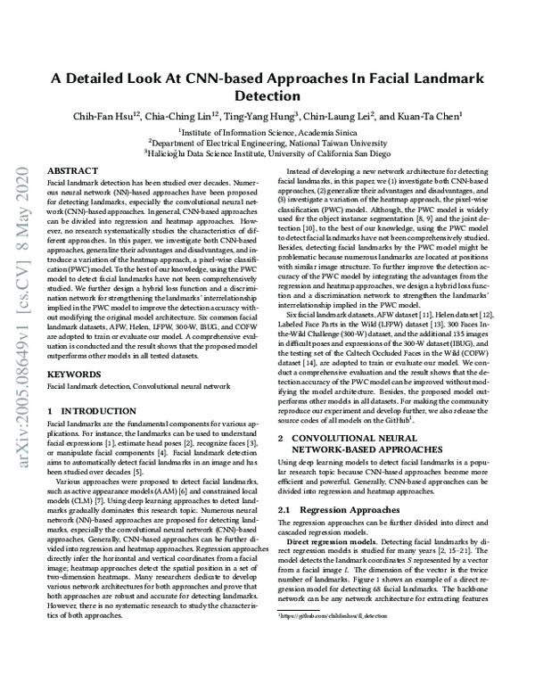 (PDF) A Detailed Look At CNN-based Approaches In Facial Landmark Detection