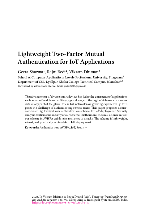 (PDF) Lightweight Two-factor Mutual Authentication for IoT applications