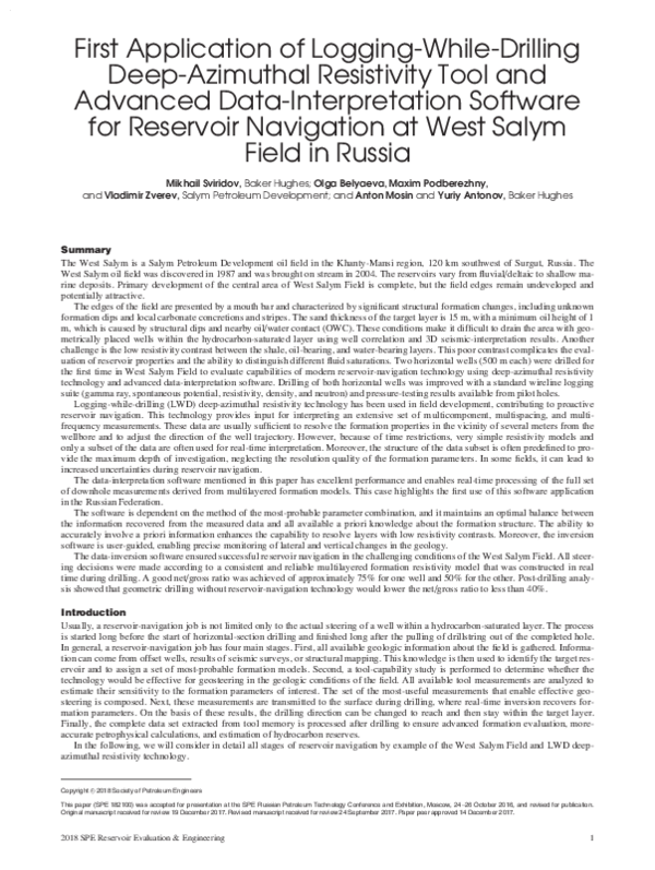 (PDF) First Application of Logging-While-Drilling Deep-Azimuthal Resistivity Tool and Advanced ...