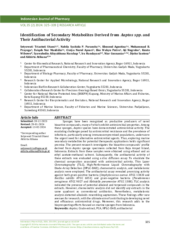 (PDF) Identification of The Secondary Metabolite Derived from Aaptos ...