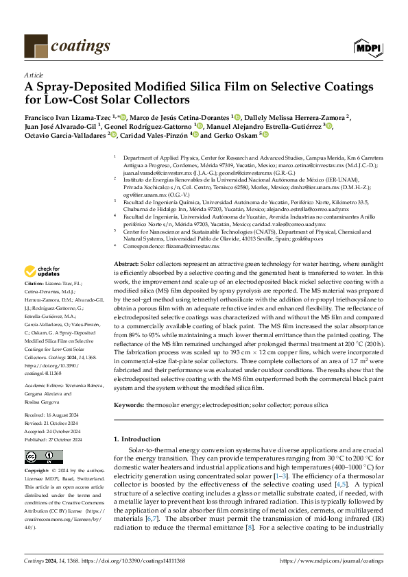 (PDF) A Spray-Deposited Modified Silica Film on Selective Coatings for Low-Cost Solar Collectors