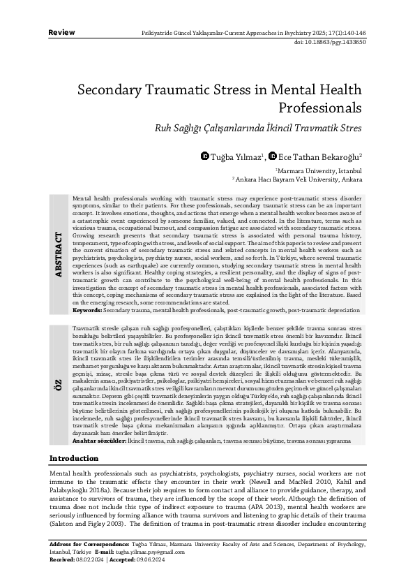 (PDF) Secondary Traumatic Stress in Mental Health Professionals