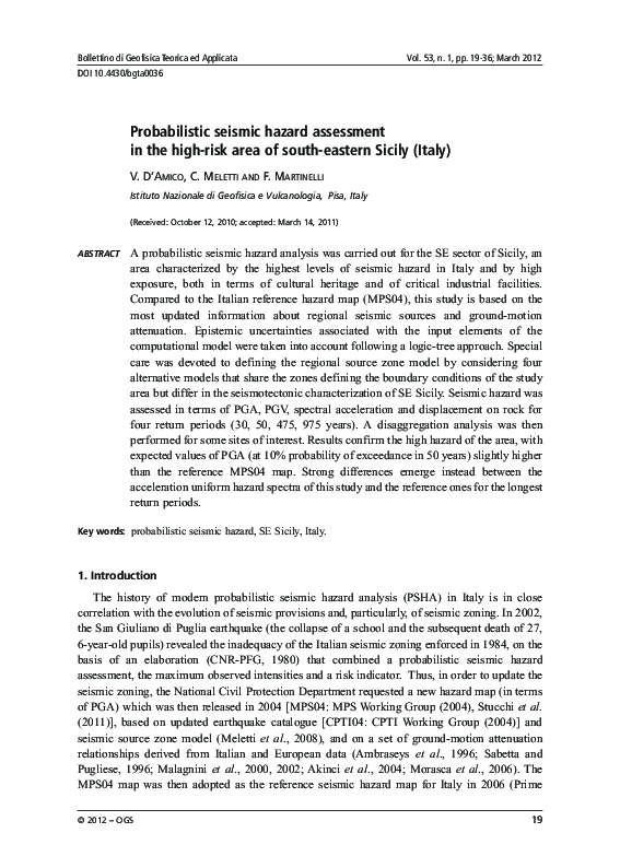 (PDF) Probabilistic seismic hazard assessment in the high-risk area of ...