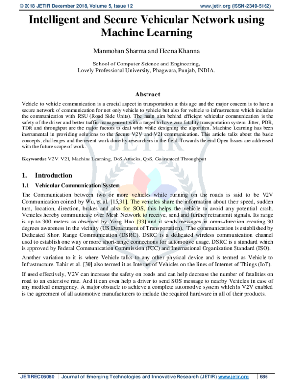 (PDF) Intelligent And Secure Vehicular Network Using Machine Learning | Dr. Manmohan Sharma ...