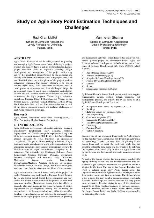 (PDF) Study on Agile Story Point Estimation Techniques and Challenges