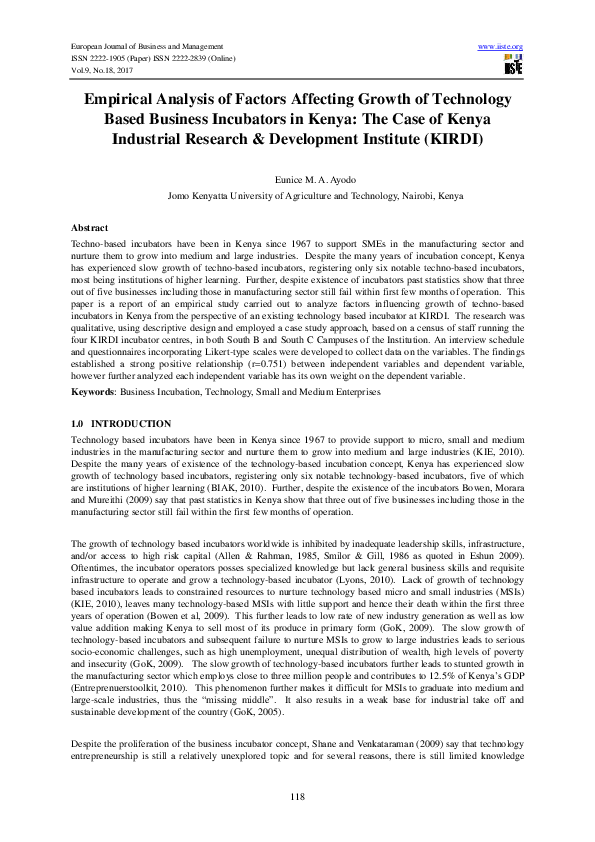 (PDF) Empirical Analysis of Factors Affecting Growth of Technology Based Business Incubators in ...