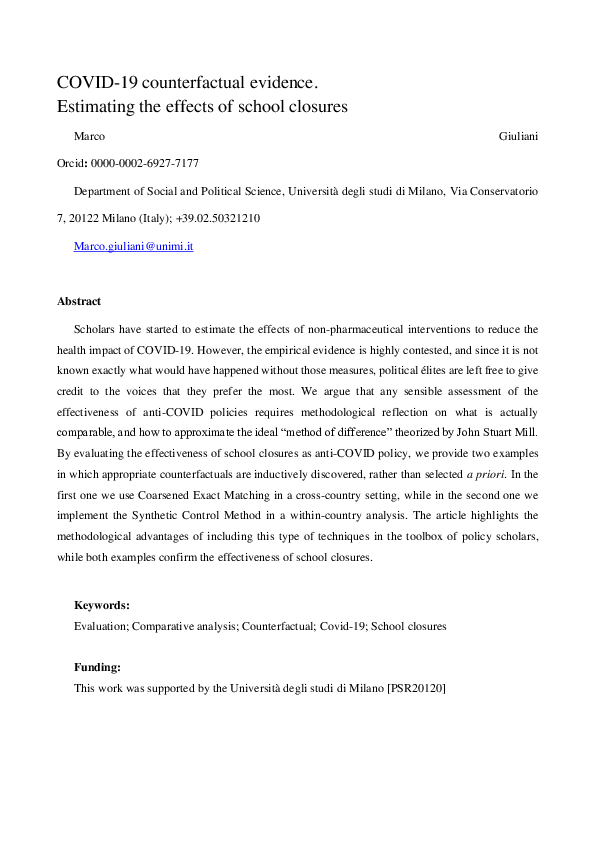 (PDF) COVID-19 counterfactual evidence. Estimating the effects of ...