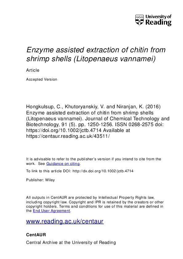 (PDF) Enzyme assisted extraction of chitin from shrimp shells (Litopenaeus vannamei)