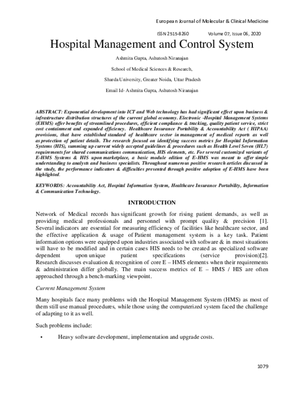 (PDF) Hospital Management and Control System