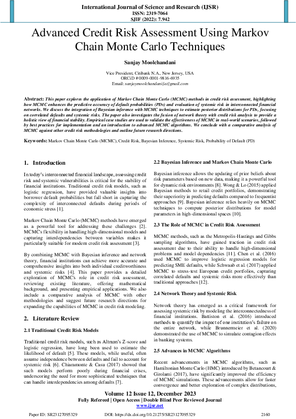 (PDF) Advanced Credit Risk Assessment Using Markov Chain Monte Carlo Techniques