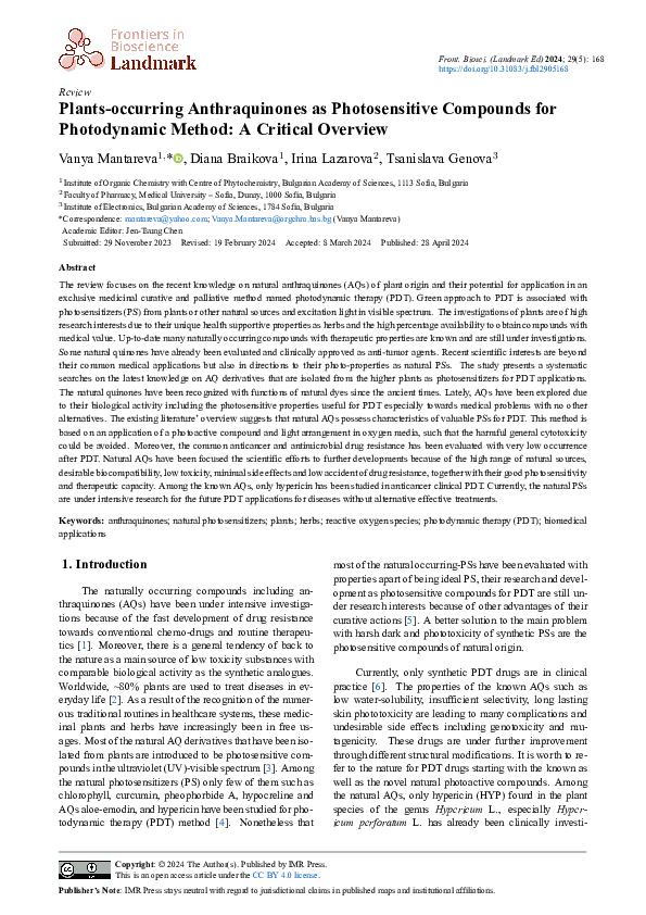 (PDF) Plants-occurring Anthraquinones as Photosensitive Compounds for ...