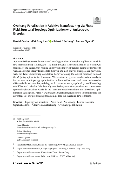 (PDF) Overhang Penalization in Additive Manufacturing via Phase Field ...
